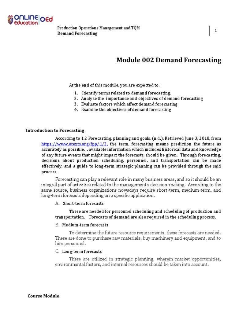 Lesson 2 - Module 002 Demand Forecasting | PDF | Forecasting | Demand