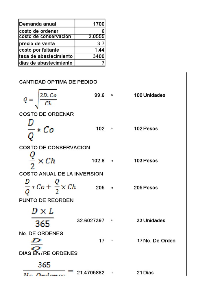 Taller en Excel - EOQ (Examen) | PDF | Inventario | Transporte
