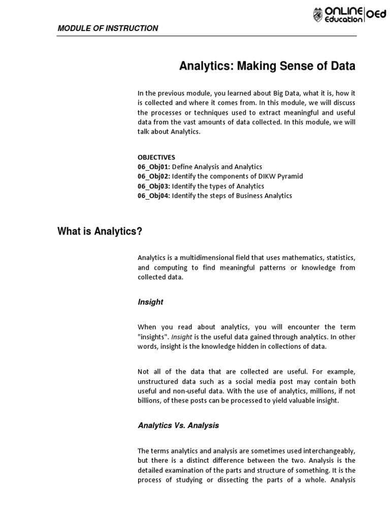 Module 6 Analytics-Making Sense of Data | Download Free PDF | Analytics ...