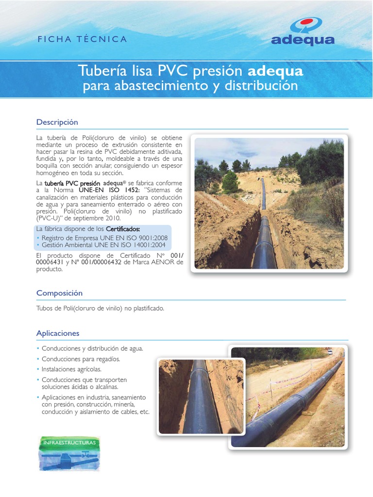 Adequa Sistema PVC Liso Presion - Ficha Tecnica - Es | PDF | Tubería ...
