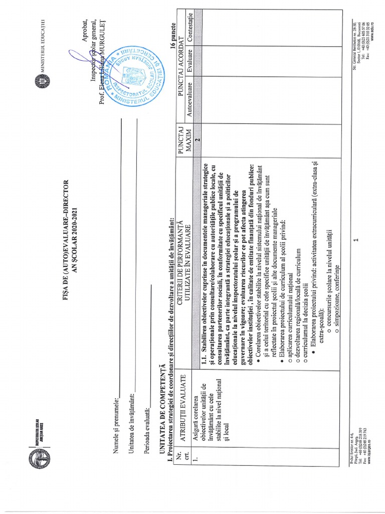 Fisa de Autoevaluare DIRECTOR 2020 2021 | PDF