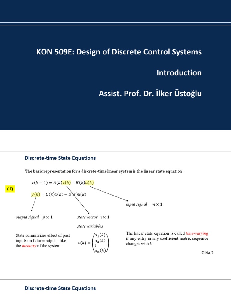 KON 509E: Design of Discrete Control Systems Assist. Prof. Dr. İlker Üstoğlu | PDF | Eigenvalues ...