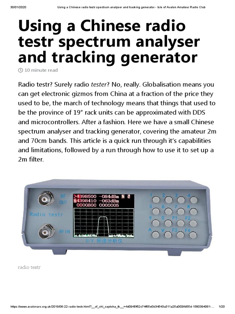 Using A Chinese Radio Testr Spectrum Analyser and Tracking Generator ...