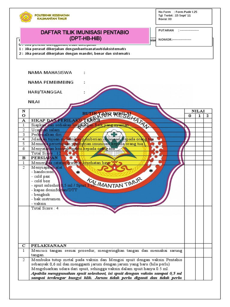 Daftar Tilik Imunisasi Pentabio | PDF