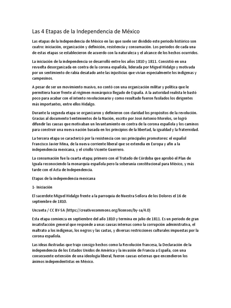 Las 4 Etapas de La Independencia de México | PDF | México