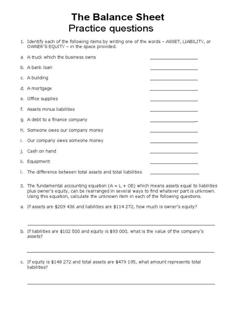 Practice Questions: The Balance Sheet | PDF