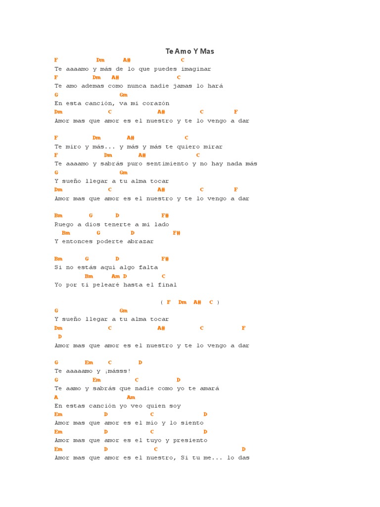 Acordes y letra de "Te Amo y Más" | PDF | Amor