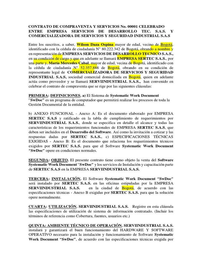 Modelo Contrato Software | PDF | Software | Bases de datos