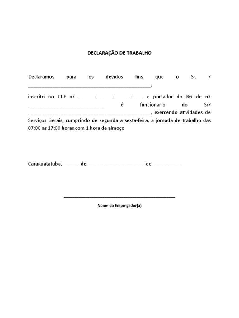 Declaração de Trabalho | PDF
