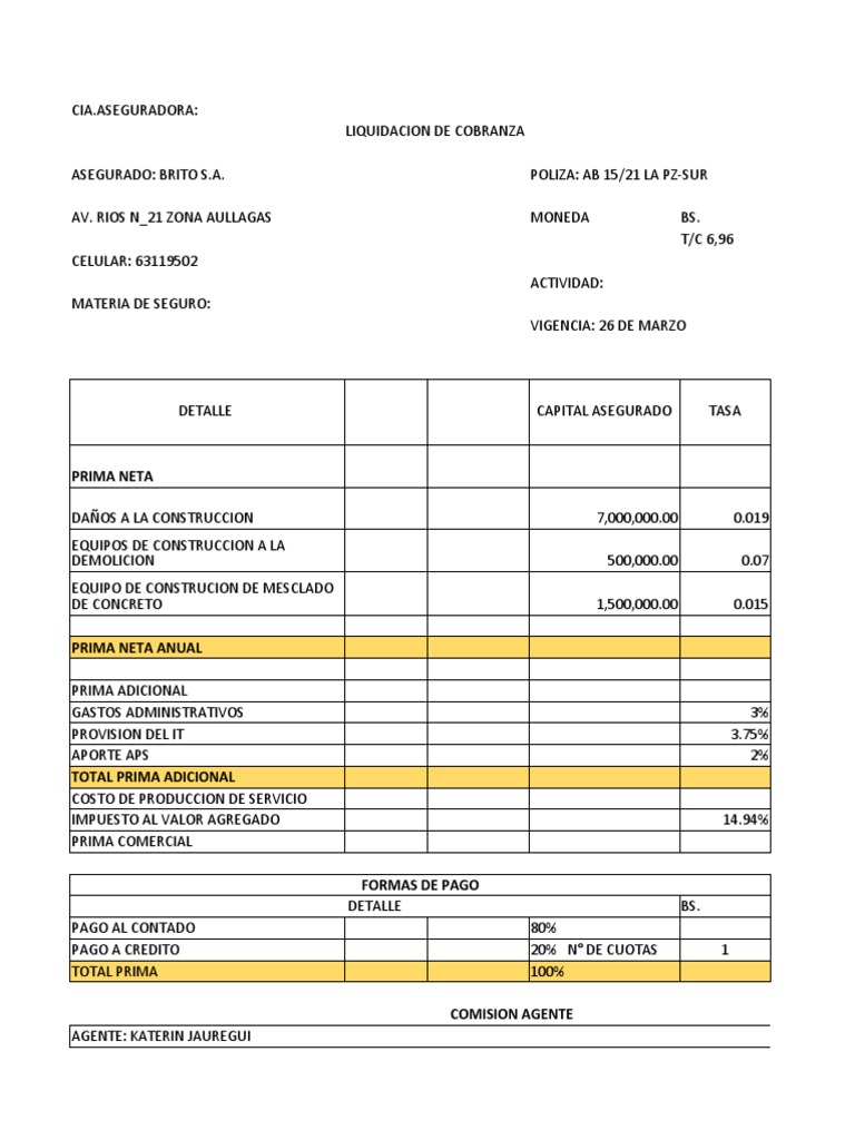 Ejercicio Liquidacion de Cobranza Contabilidad de Seguros. | PDF | Impuesto al valor agregado ...