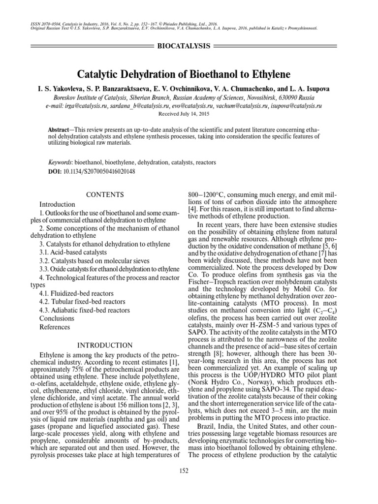 Catalytic Dehydration of Bioethanol To Ethylene: Biocatalysis | PDF ...