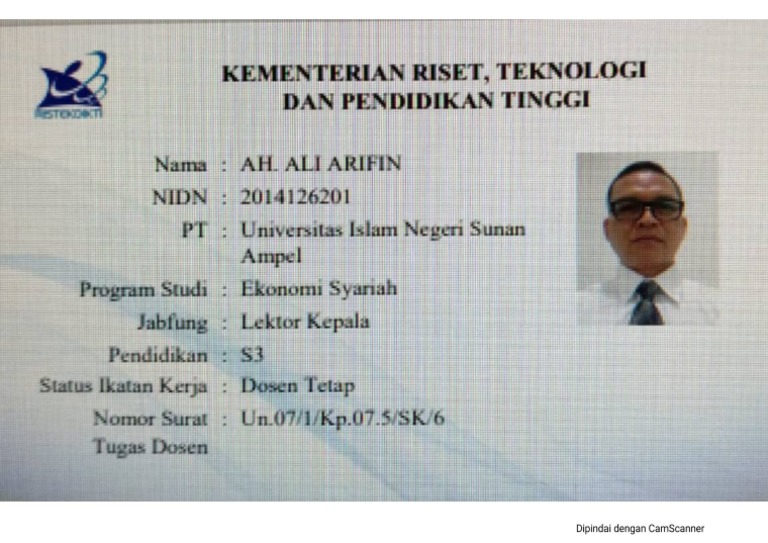 Kartu NIDN Dr. Ali Arifin | PDF