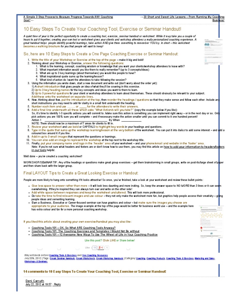 Create Effective Coaching Handouts | PDF | Worksheet | Page Layout