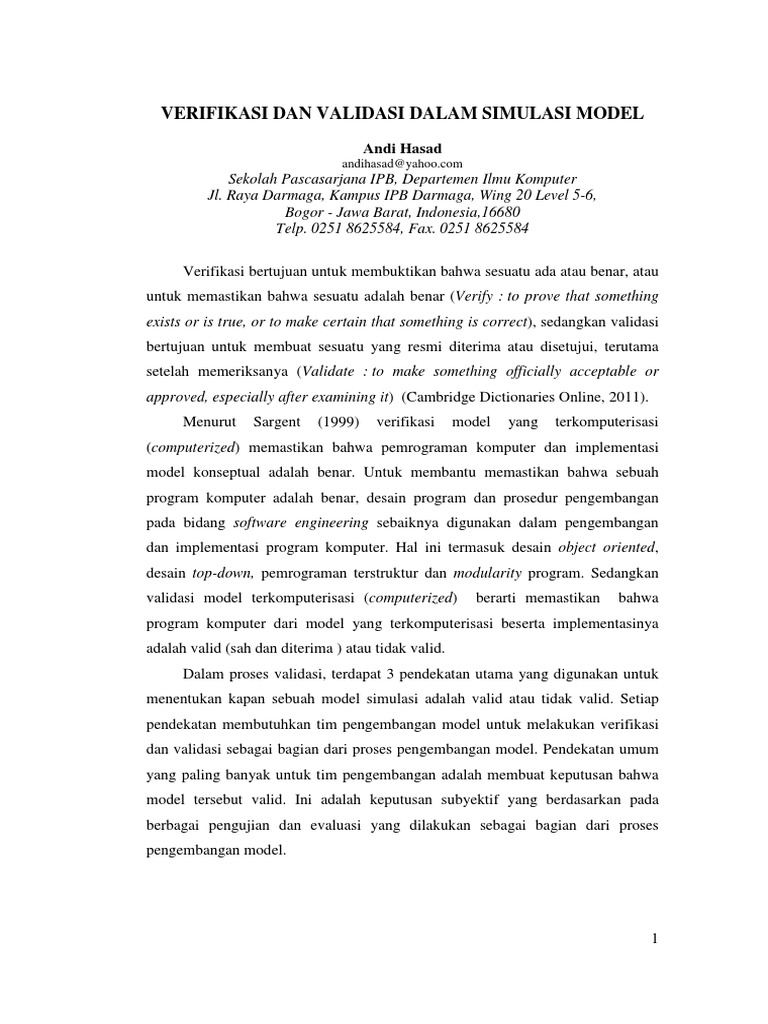 Verifikasi Dan Validasi Dalam Simulasi Model | PDF