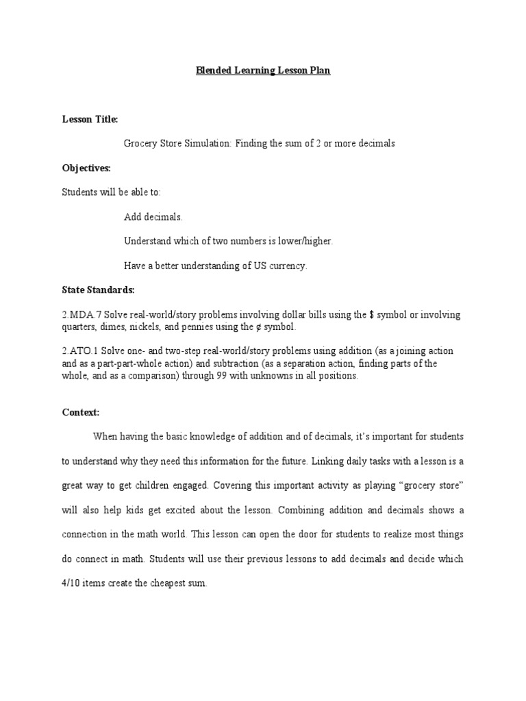 Grocery Store Math Lesson Plan | PDF | Lesson Plan | Teaching