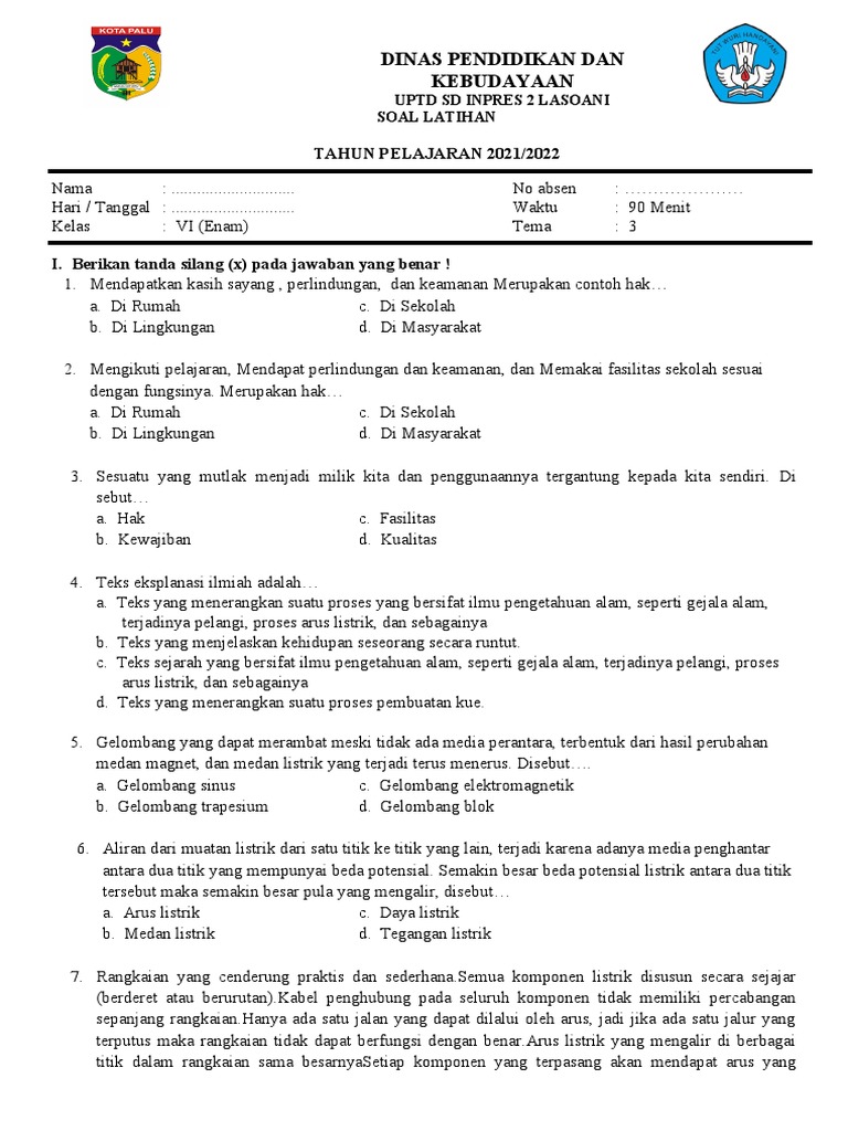 Soal Latihan Kls 6 Tema 3 Semester 1 | PDF