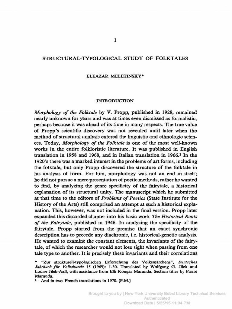 Meletinsky Eleazar 1969 1974 Typological Study of The Folktale | PDF