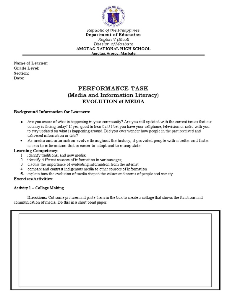 Performance Task: (Media and Information Literacy) | PDF | Information ...