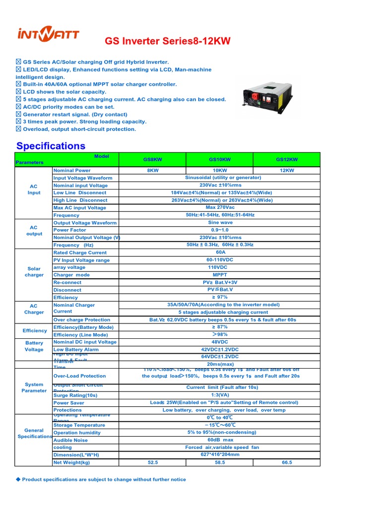 GS Inverter Series8-12KW: Specifications | PDF | Power Inverter ...