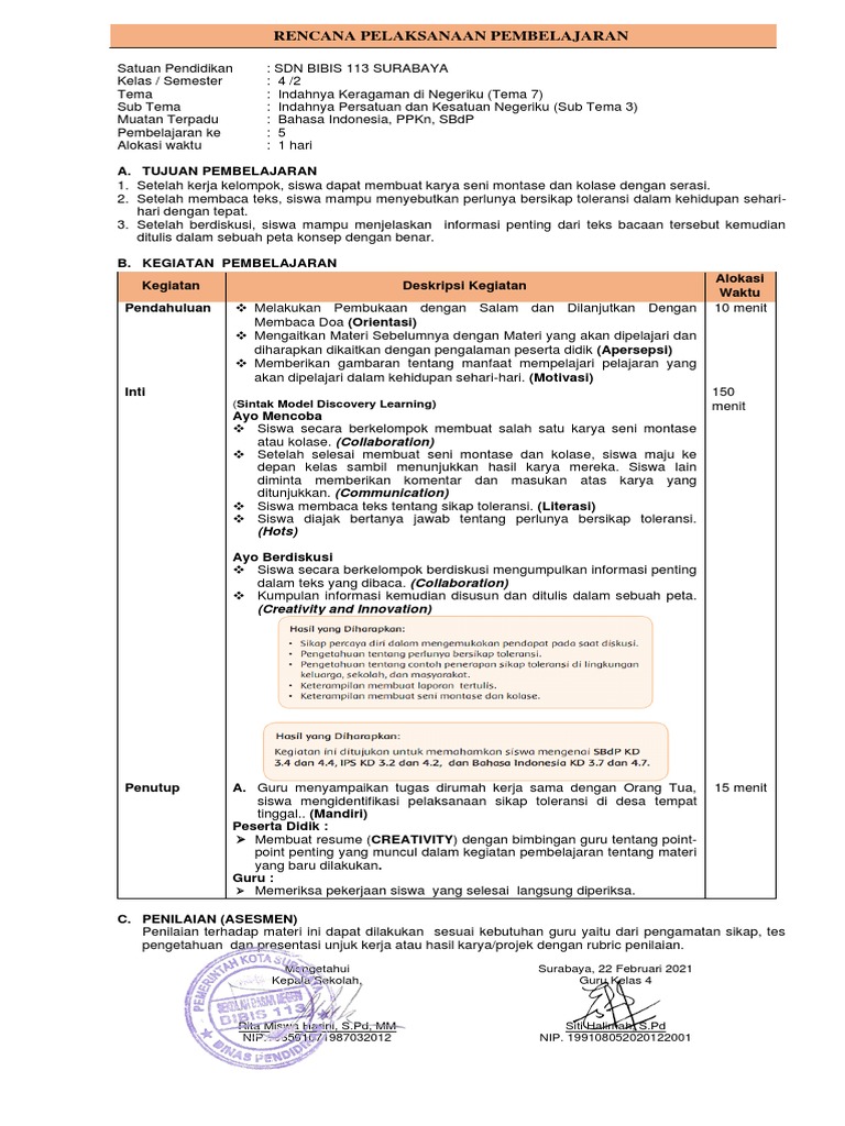 Rencana Pelaksanaan Pembelajaran: (Sintak Model Discovery Learning) | PDF