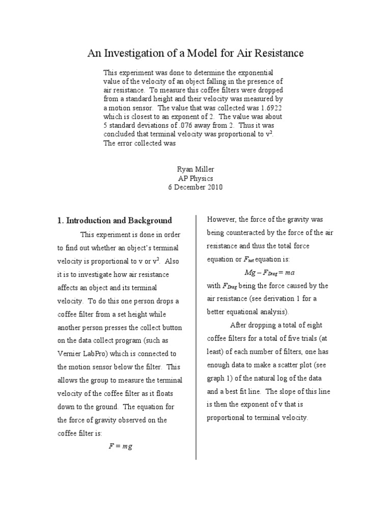 An Investigation of A Model For Air Resistance Lab | PDF | Logarithm ...