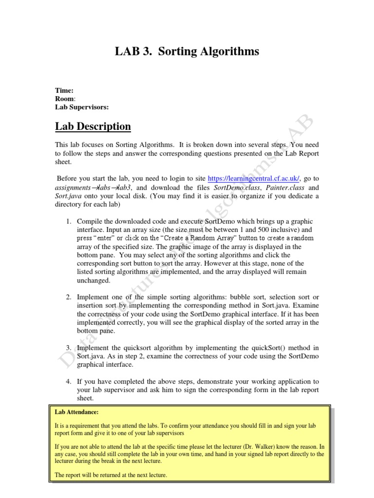 Lab3 Sorting | PDF | Mathematical Concepts | Computer Engineering