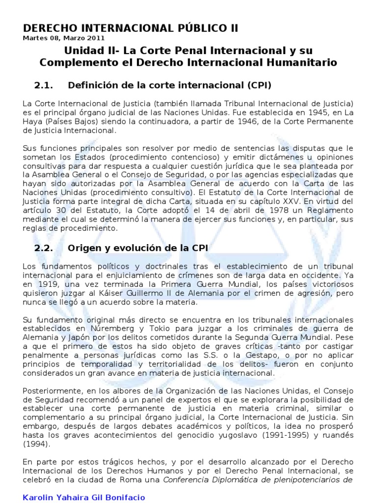 Unidad II - La Corte Penal Internacional y El Derecho Internacional Rio ...