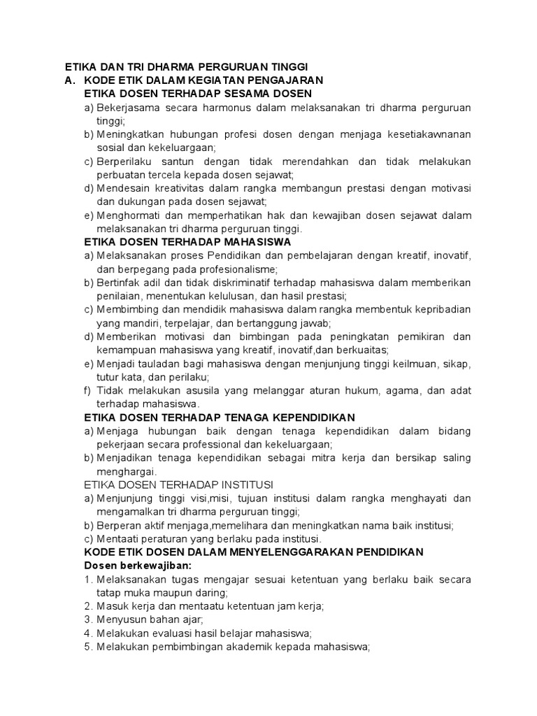 Etika Dan Tri Dharma Perguruan Tinggi | PDF