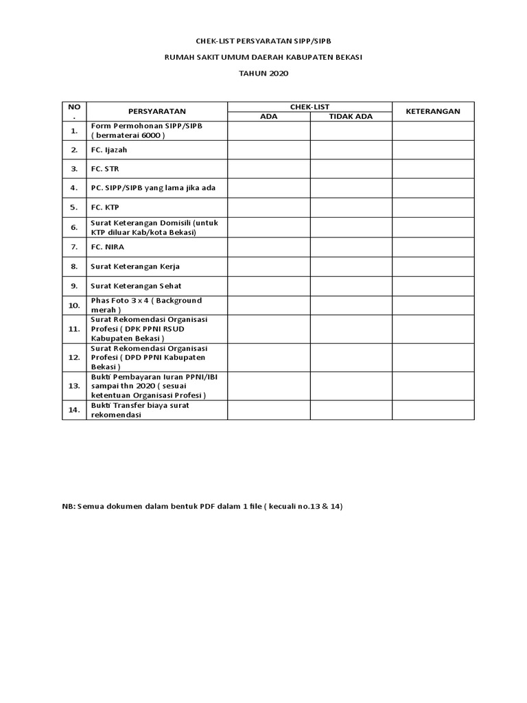 Cek List Persyaratan Sipp | PDF