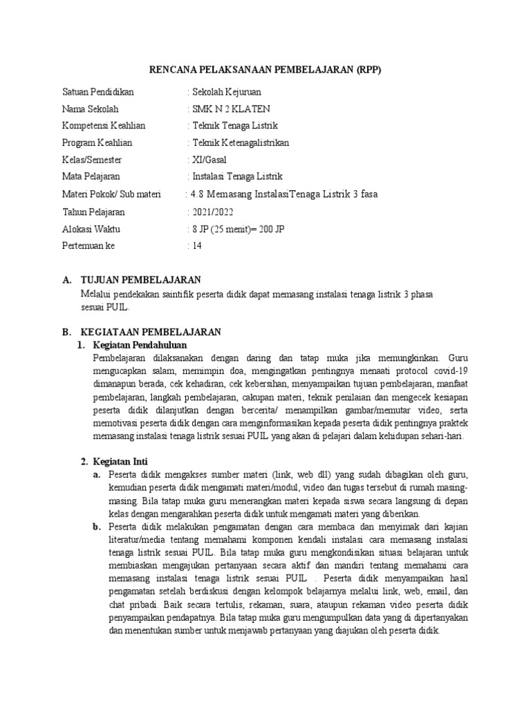 RPP 1 Lembar Itl | PDF