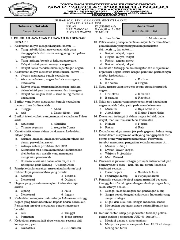 Soal Pas Kelas Ix PKN Ganjil | PDF | Politik | Ilmu Sosial
