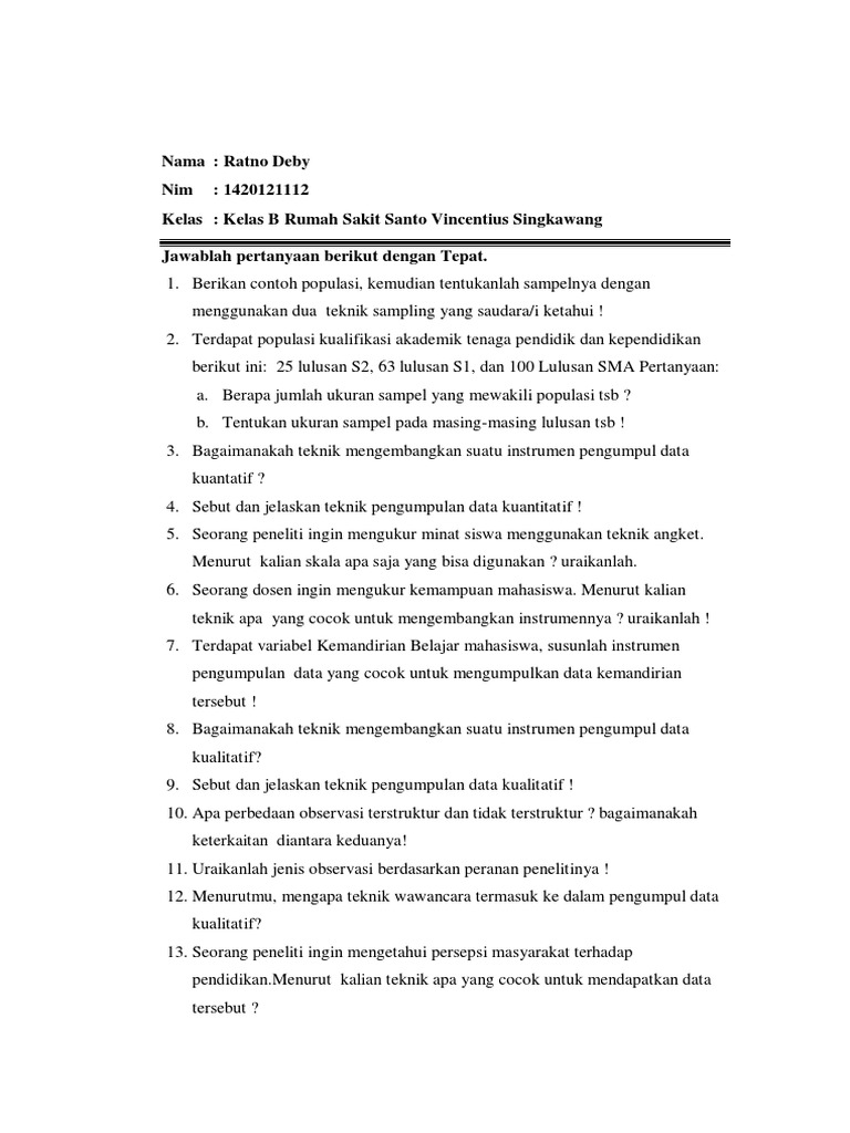 Ratno Deby Tugas Metodologi Penelitian - 1 | PDF | Pengembangan Diri | Sains & Matematika