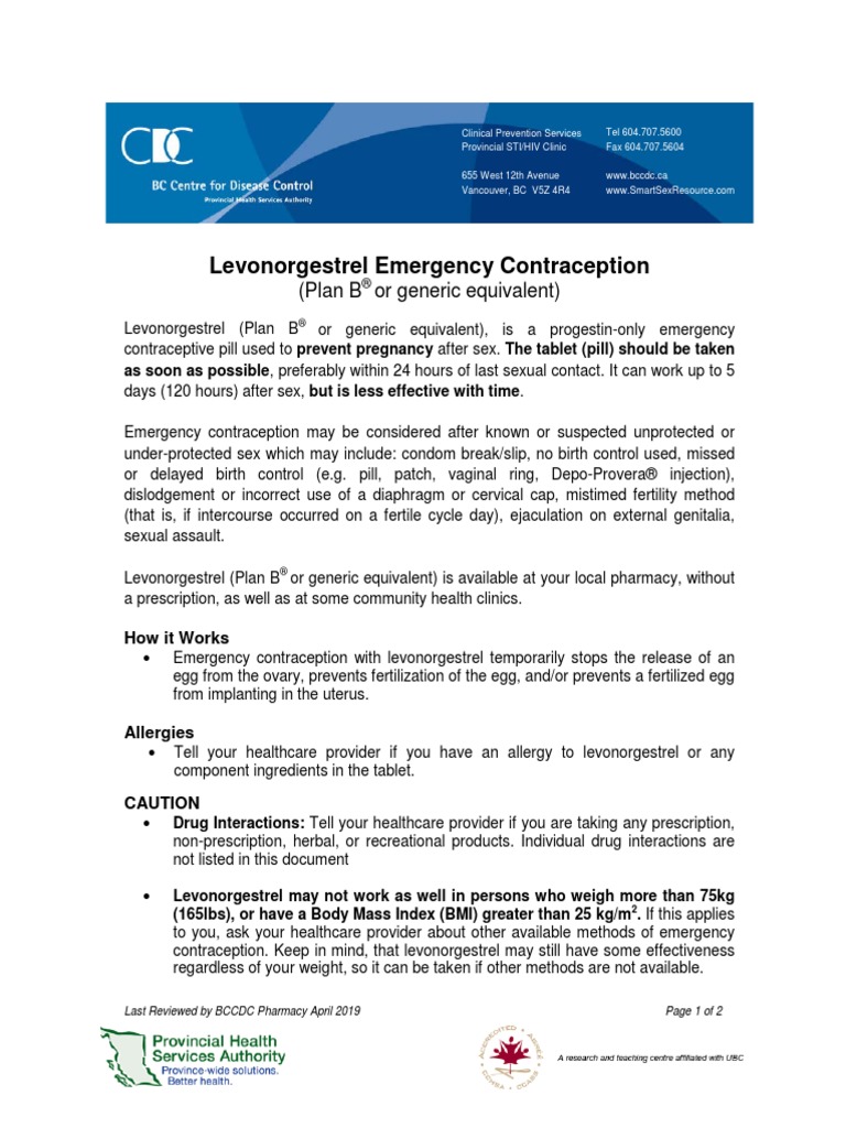 Levonorgestrel Emergency Contraception: (Plan B or Generic Equivalent ...
