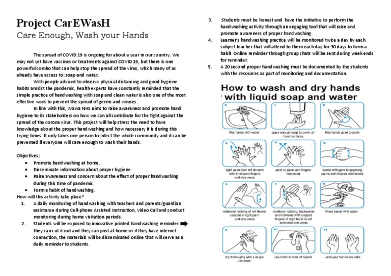 Project CarEWasH Hand Out | PDF | Hand Washing | Hygiene