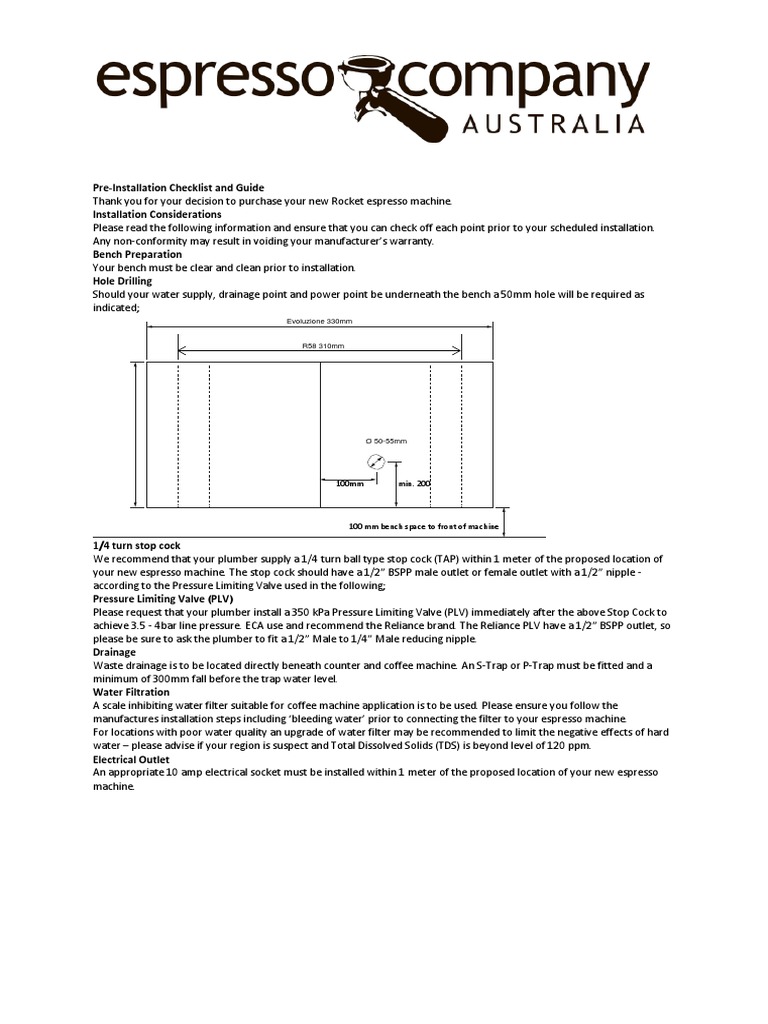 Espresso Machine Installation Guide | PDF | Plumbing | Valve