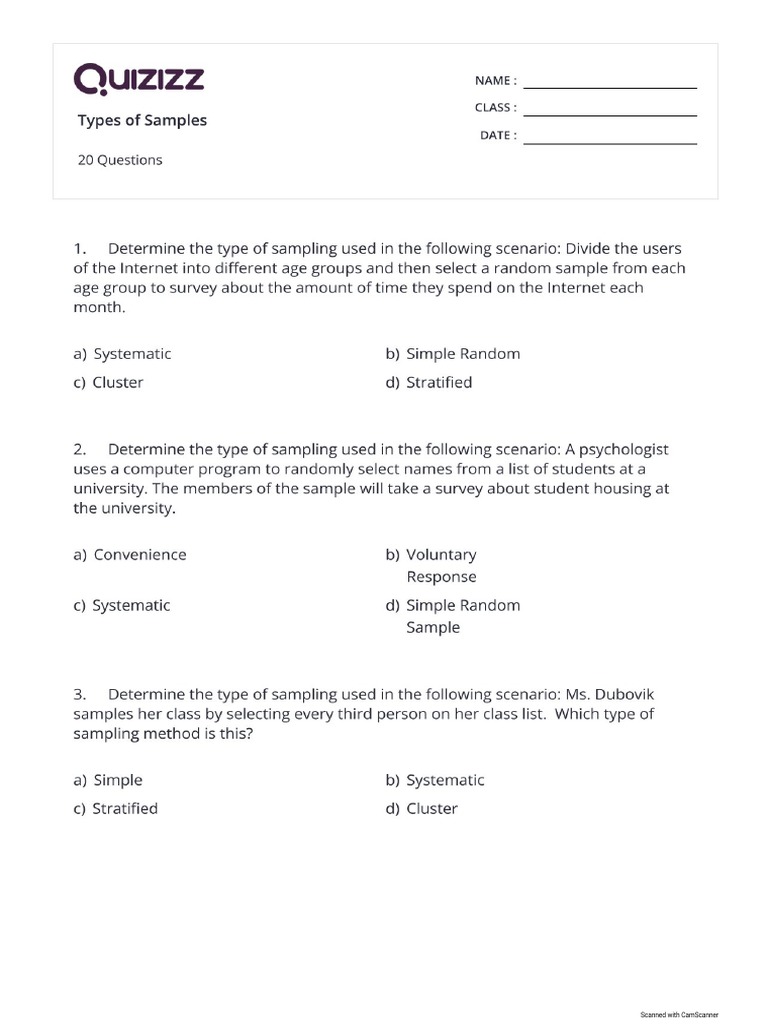 Types of Samples - Quizizz | PDF