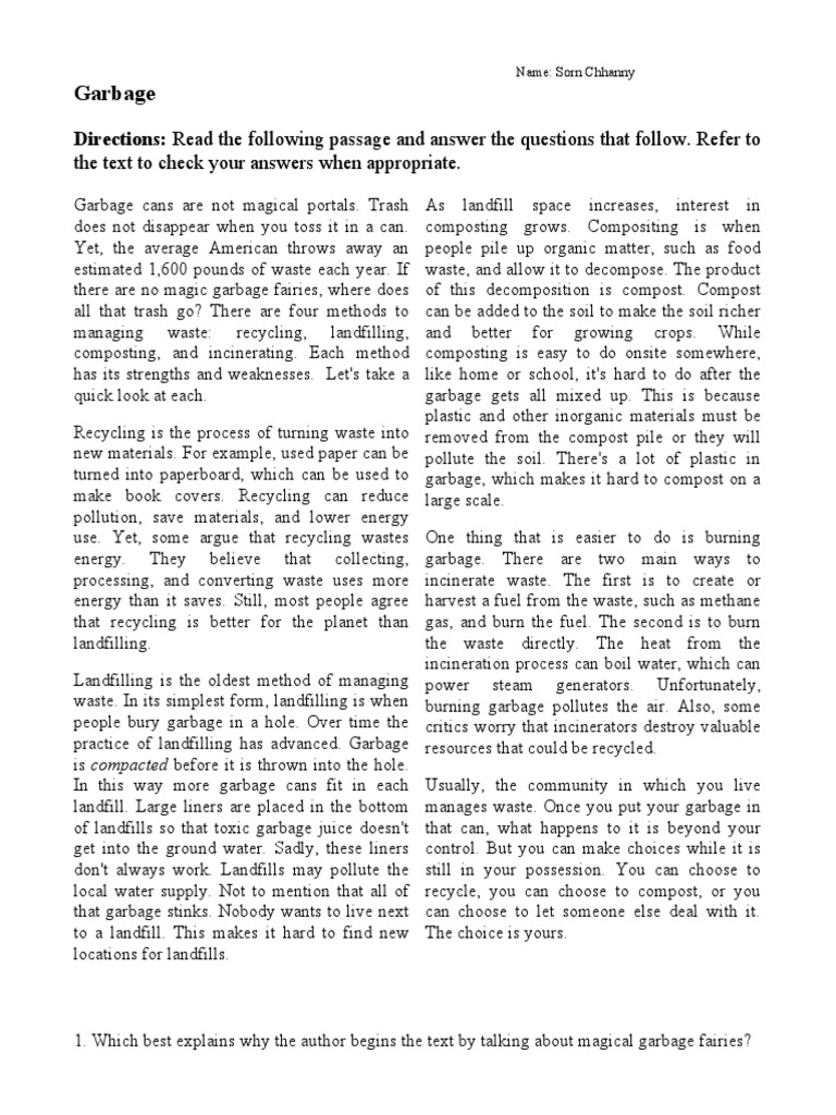 Garbage: The Text To Check Your Answers When Appropriate | PDF | Waste ...