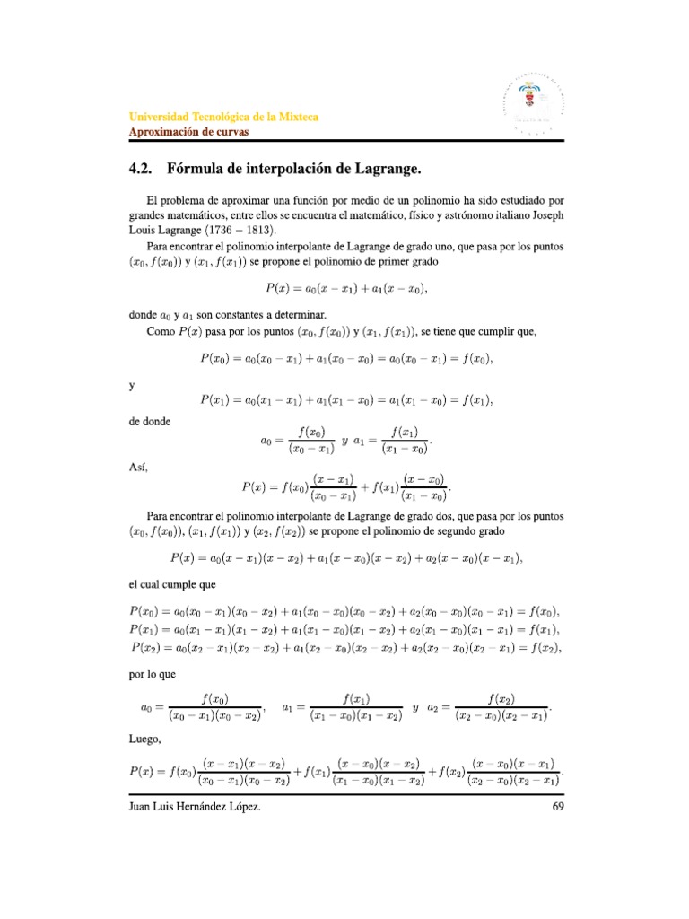 4.2. Fórmula de Interpolación de Lagrange. | PDF