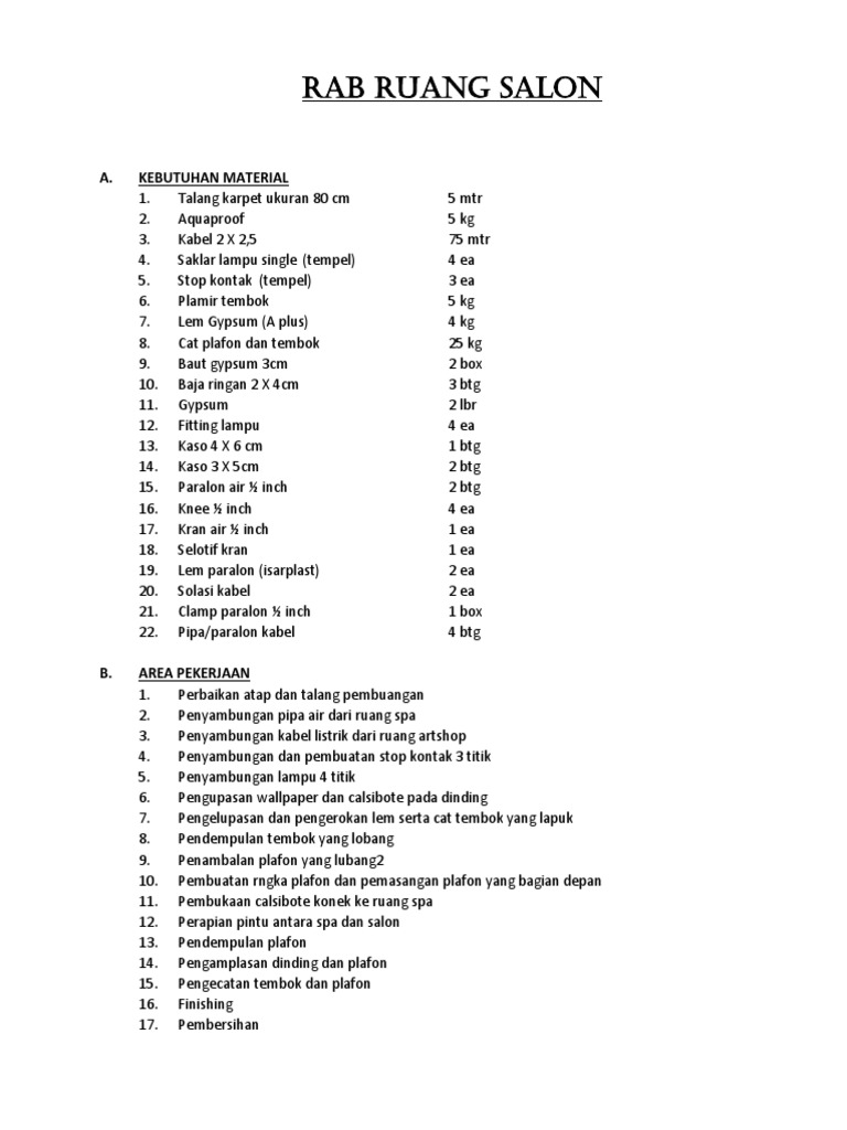 RAB Ruang Salon | PDF