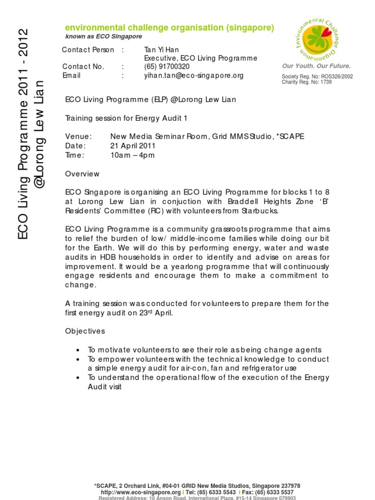 ECO Living Programme at Lor Lew Lian Audit 1 (Energy) Training Report ...