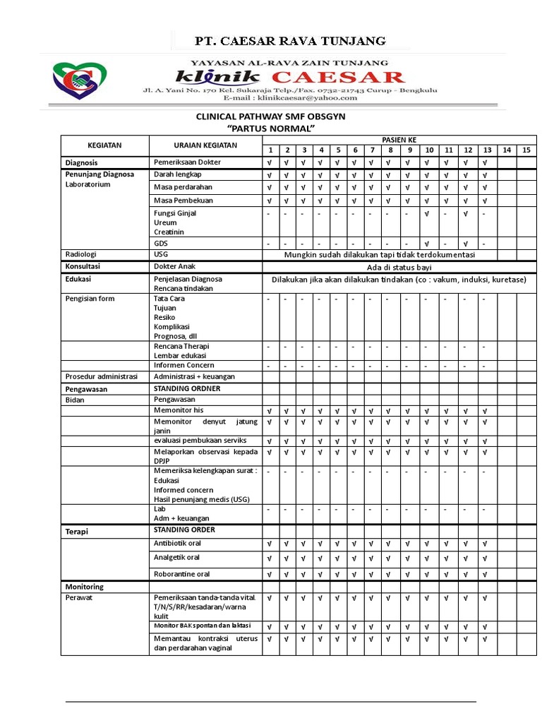 CLINICAL PATHWAY Persalinan Normal | PDF