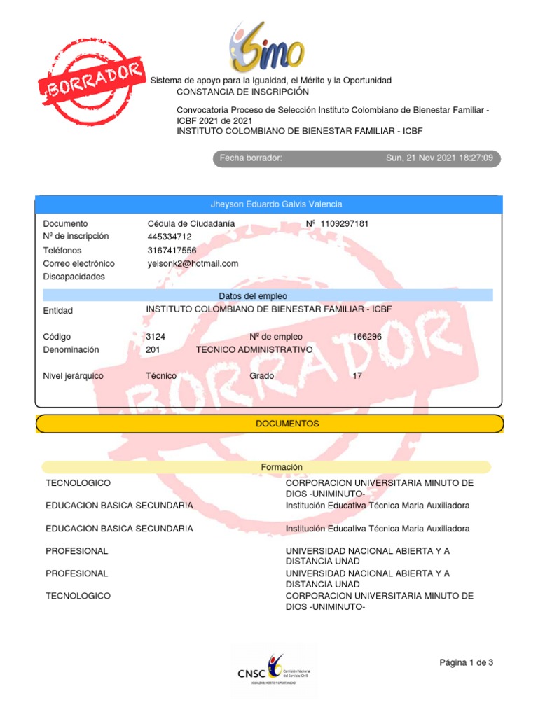 Inscripción ICBF | PDF