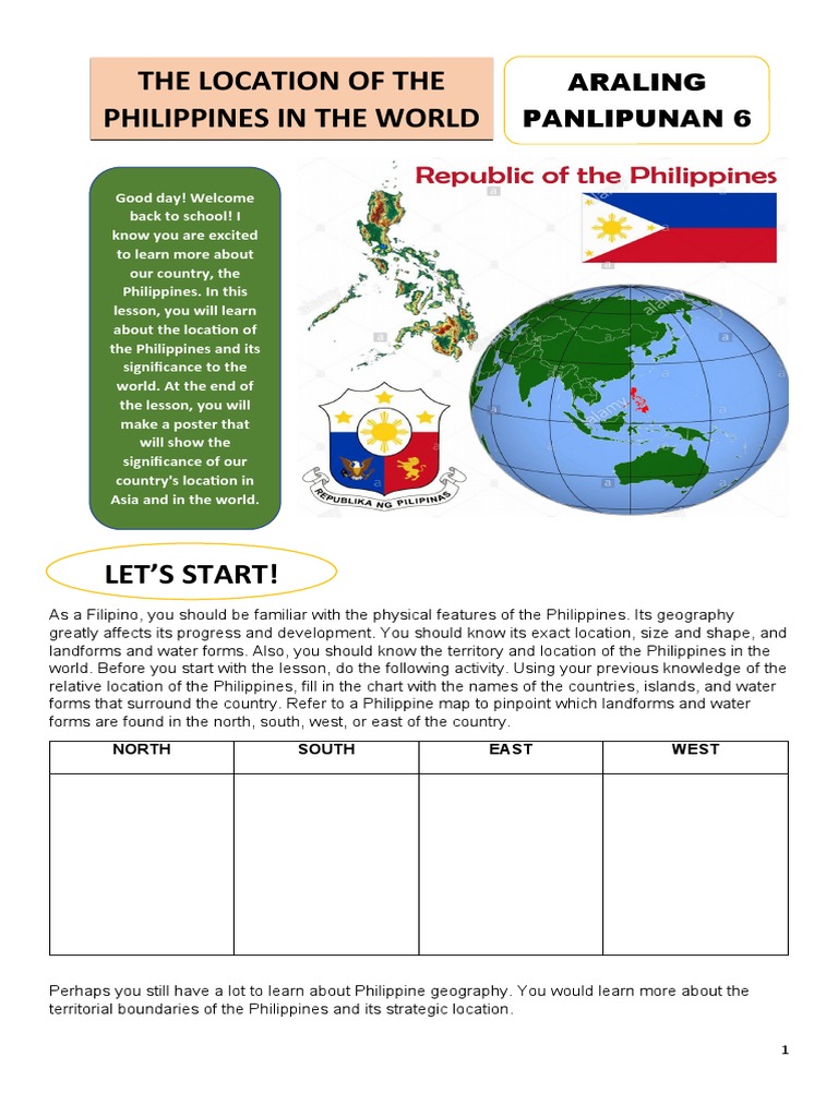 The Location of The Philippines in The World: Araling Panlipunan 6 ...
