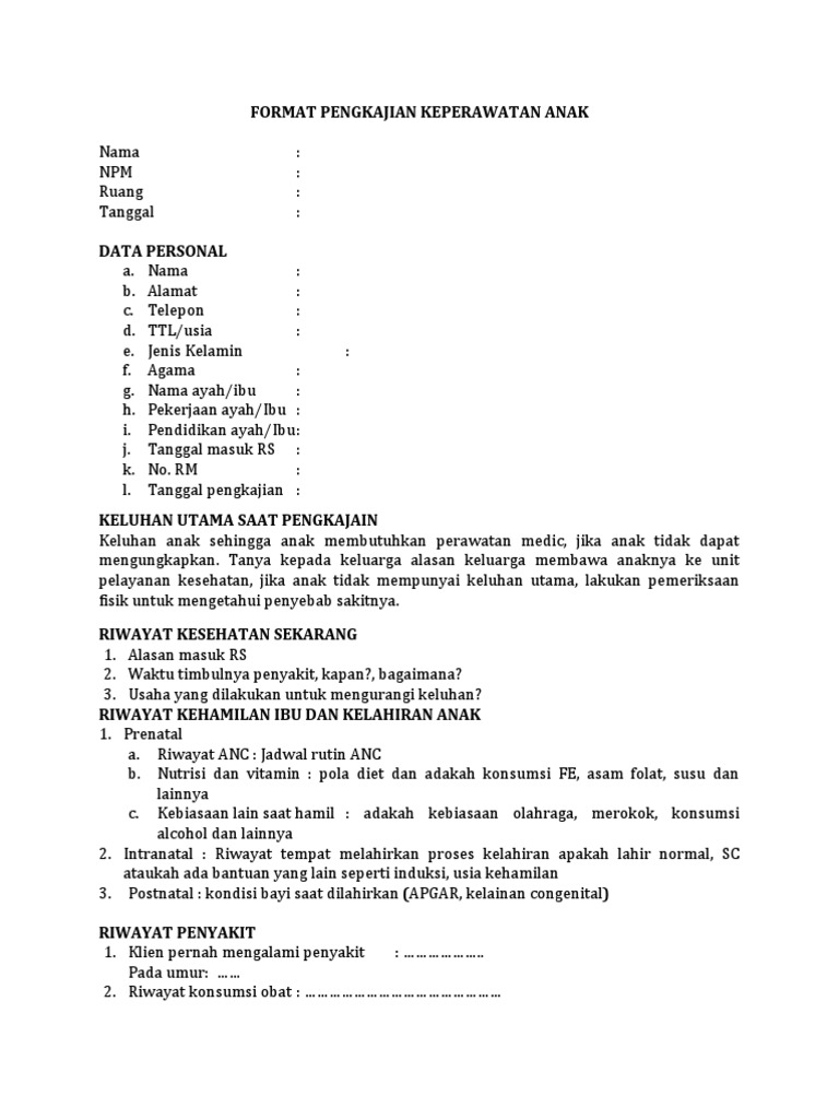 Format Pengkajian Keperawatan Anak | PDF