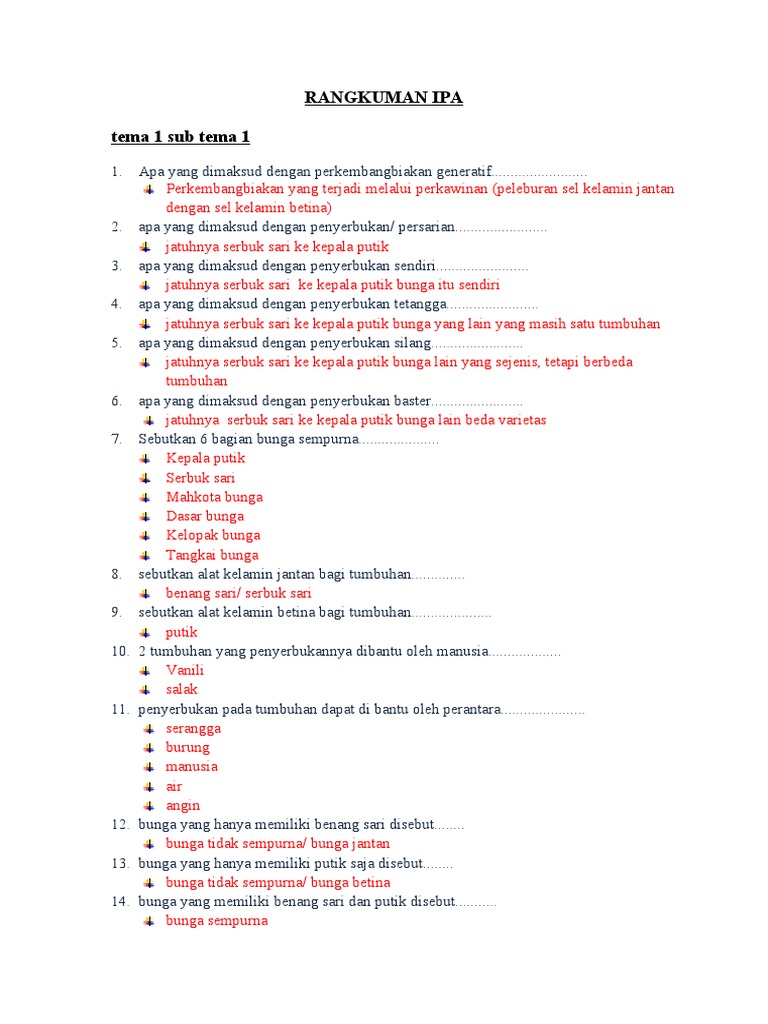 RANGKUMAN IPA Tema 1 | PDF