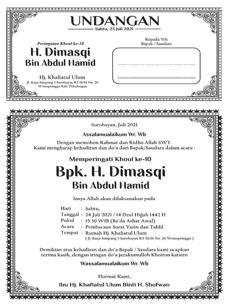 Undangan Tahlil Layout Baru | PDF