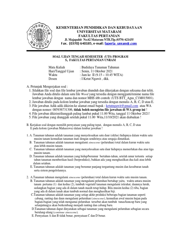 Soal BTT - Ngawit I Ketut - 2021 | PDF