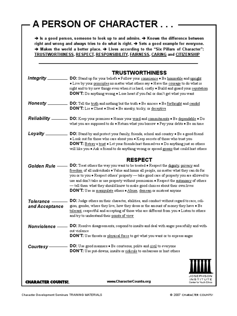 Person of Character Handout 0703 | PDF | Anger | Truth