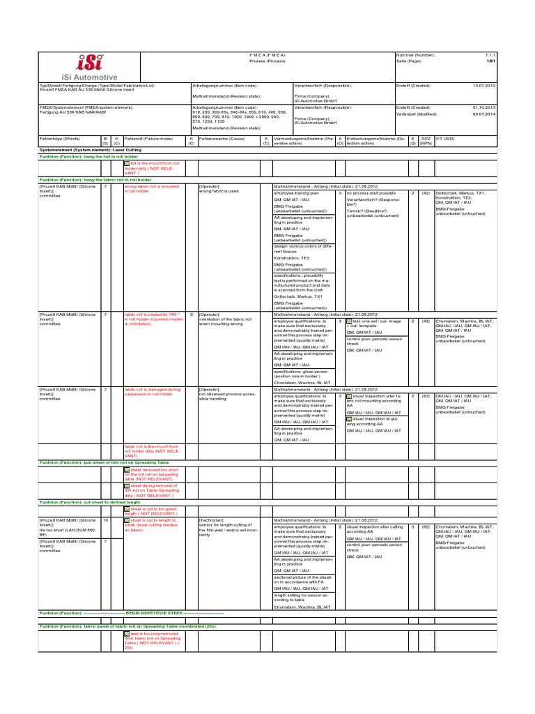 AU 536 P-FMEA Form Sheet Eng Variation 2 | PDF