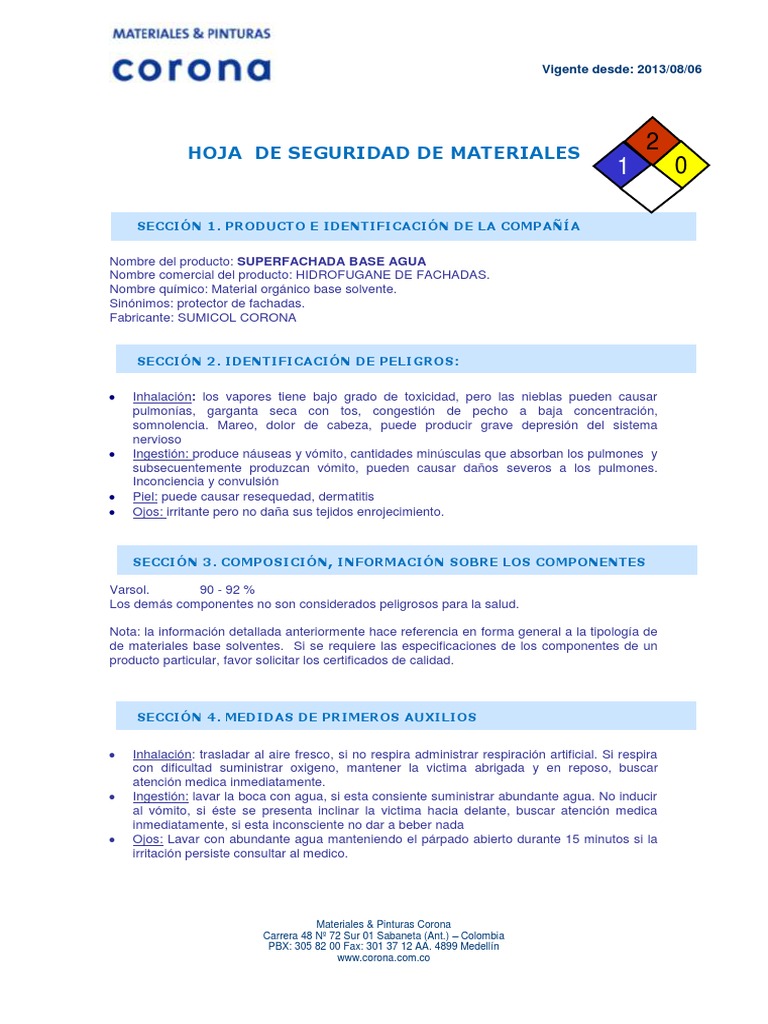Superfachada Base Agua Hoja Seguridad | Descargar gratis PDF | Agua | Toxicidad